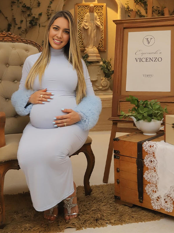 Momyknows Light Blue Case Grenadine Band Neck Bodycon Gender Reveal Ba