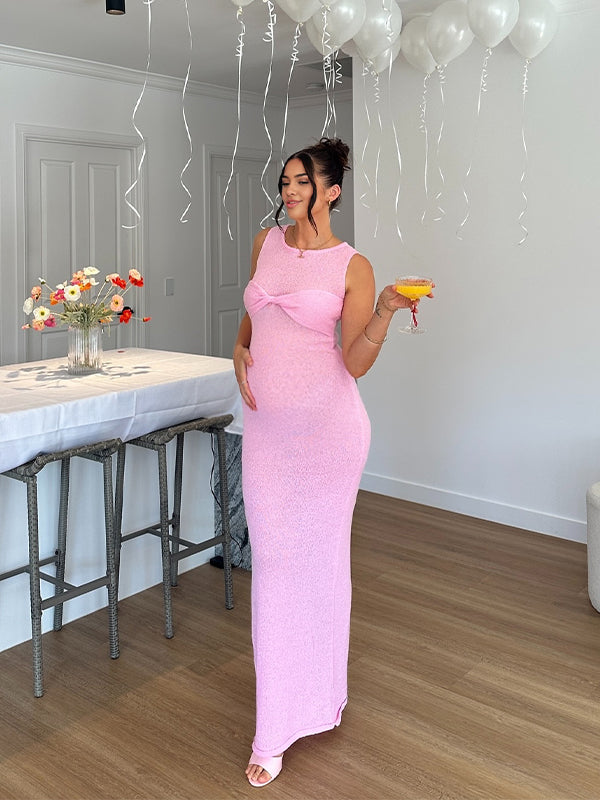 Momyknows Pink Twist Knit Sheer Bodycon Beach Photoshoot Gender Reveal